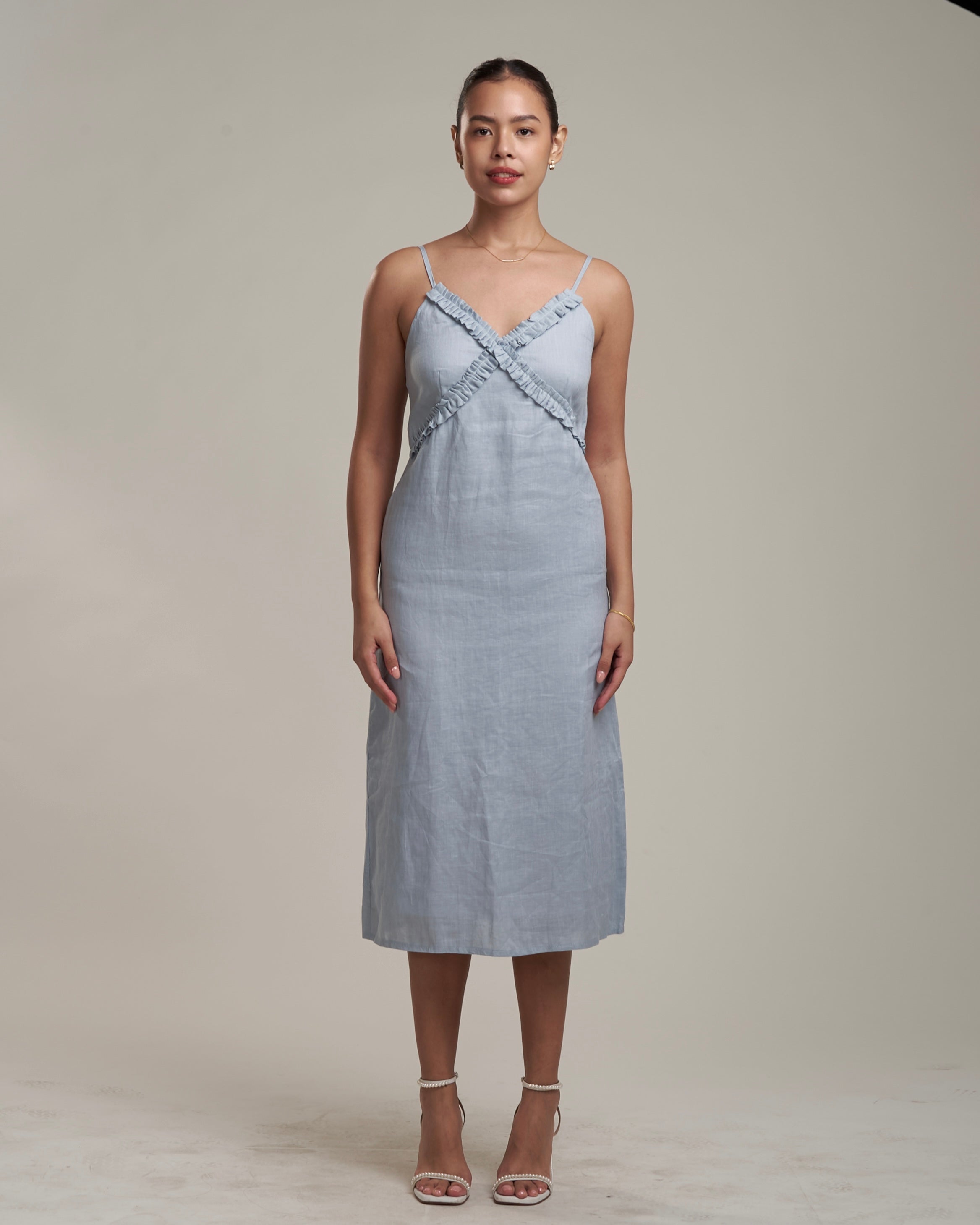 Leona Linen Dress Powder Blue Just Because